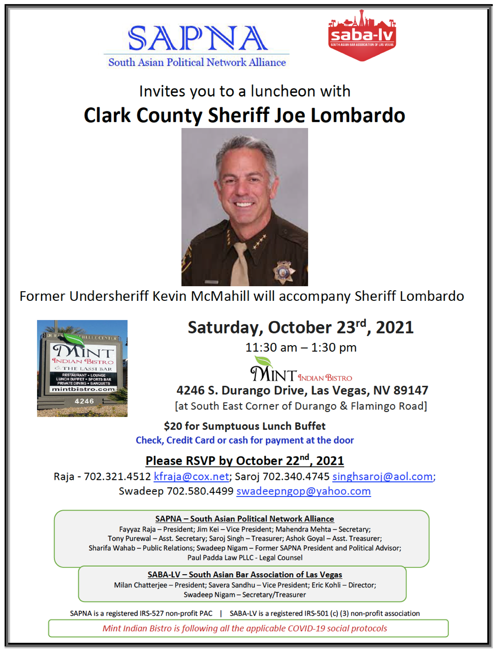 SAPNA Monthly Luncheon – Clark County Sheriff Joe Lombardo – Vegasdesi.com