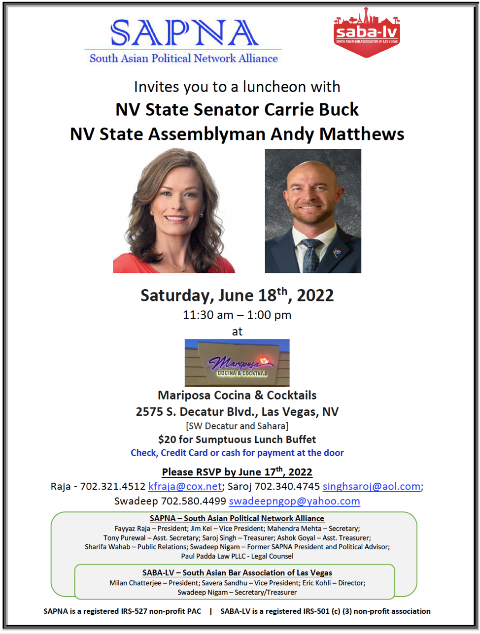 Luncheon with Nevada State Senator Buck and Assemblyman Andy Matthews ...
